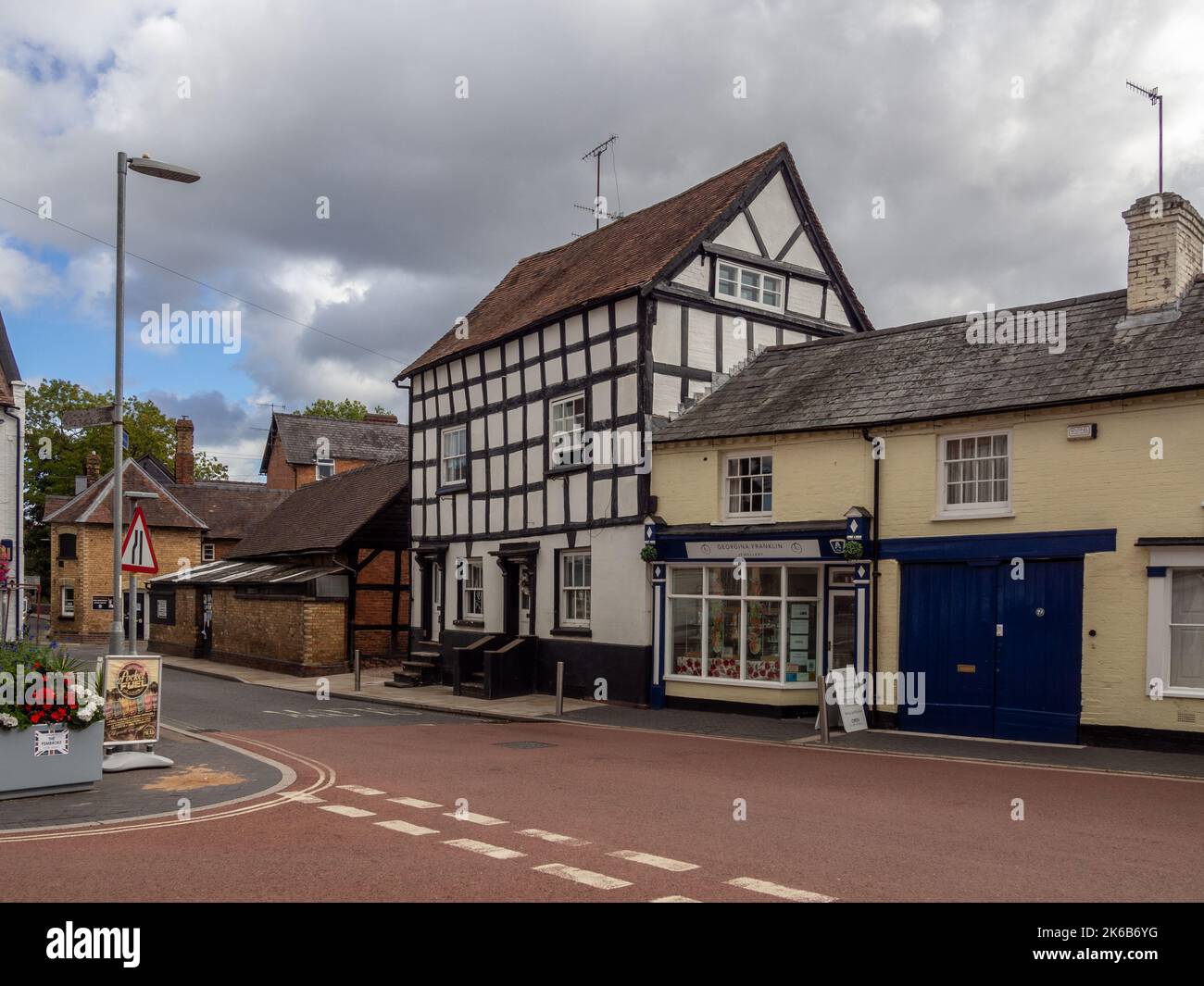 Street scene in summer in the market town of Tenbury Wells ...