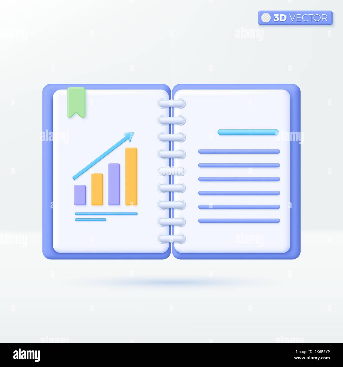 Diary and vertical bar graph icon symbols. business, book, magazine, financial concept. 3D ...