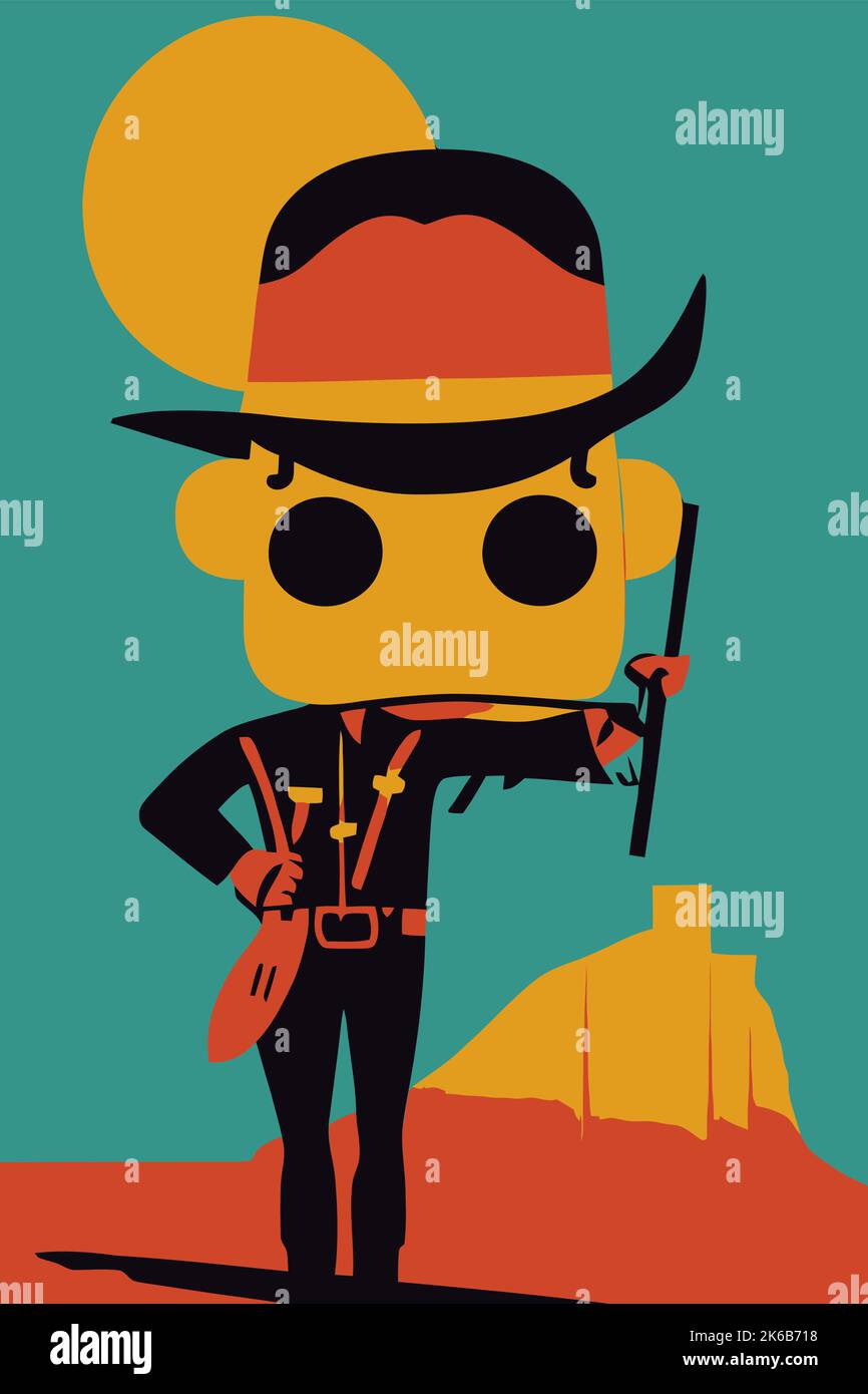 A vertical digital drawing of a comic cowboy in a desert Stock Vector ...