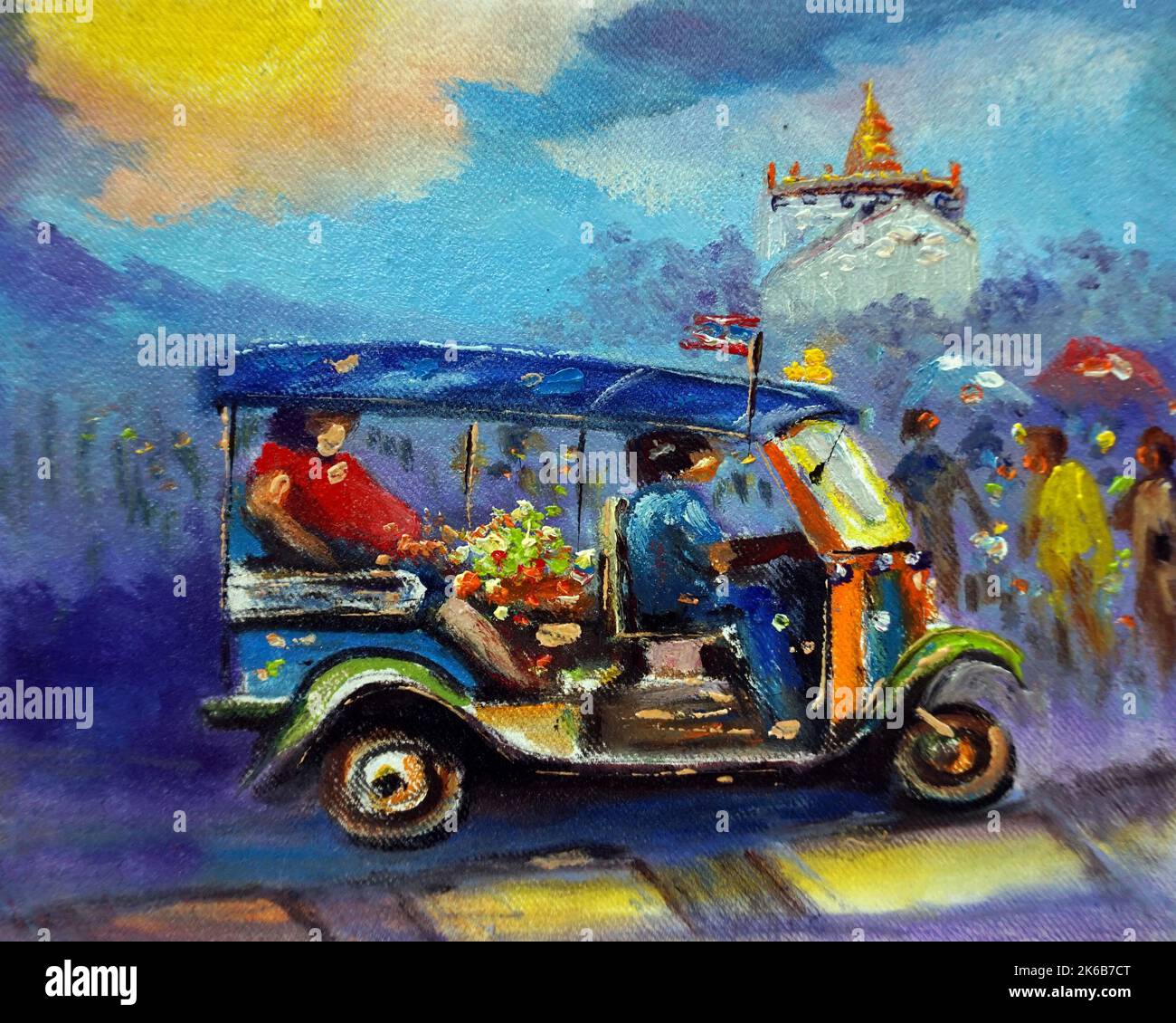 Art painting Fine art Oil color tuk tuk car thailand , siam land of ...