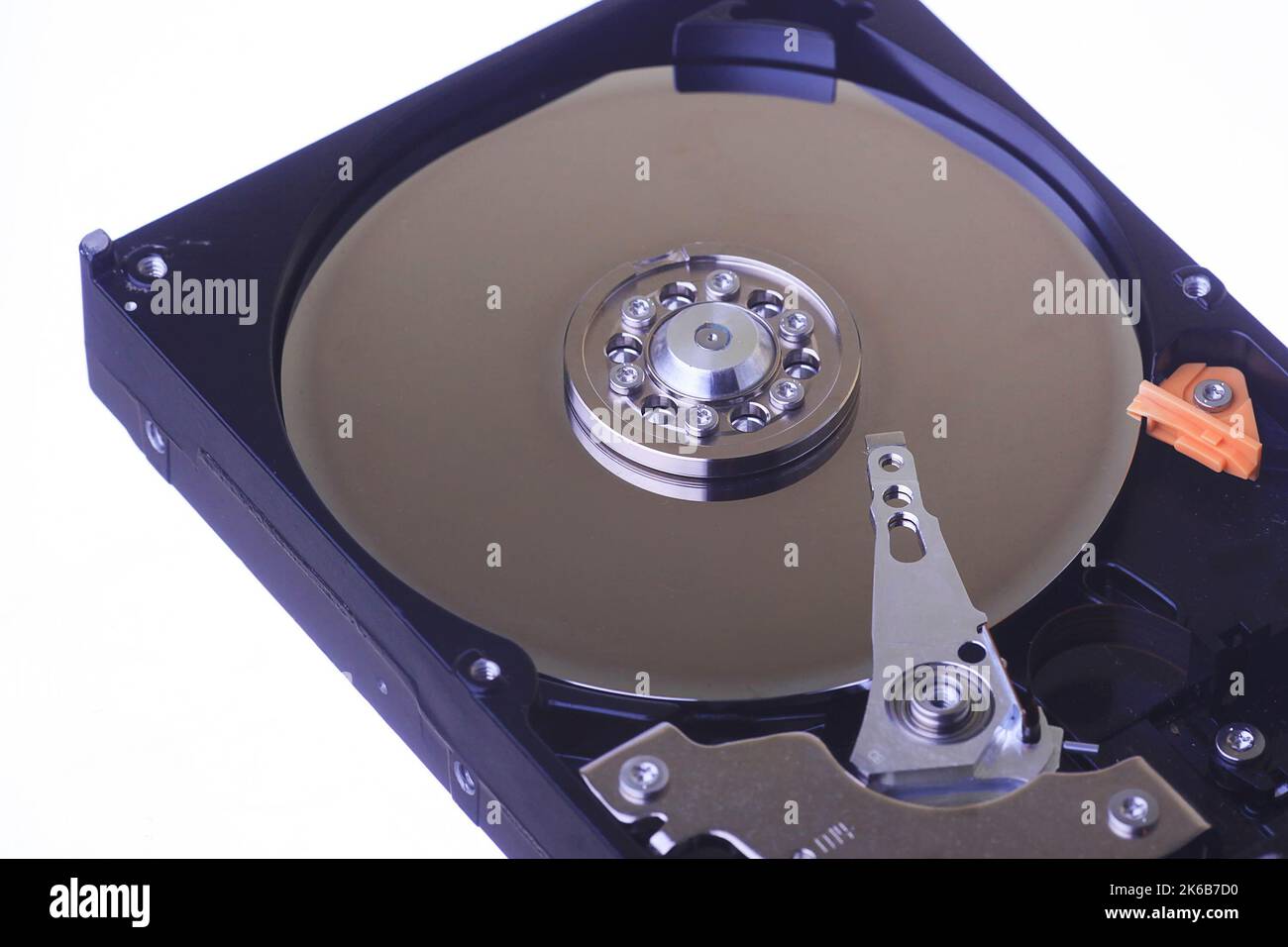 Internal view of computer hard disk isolated on white background Stock ...