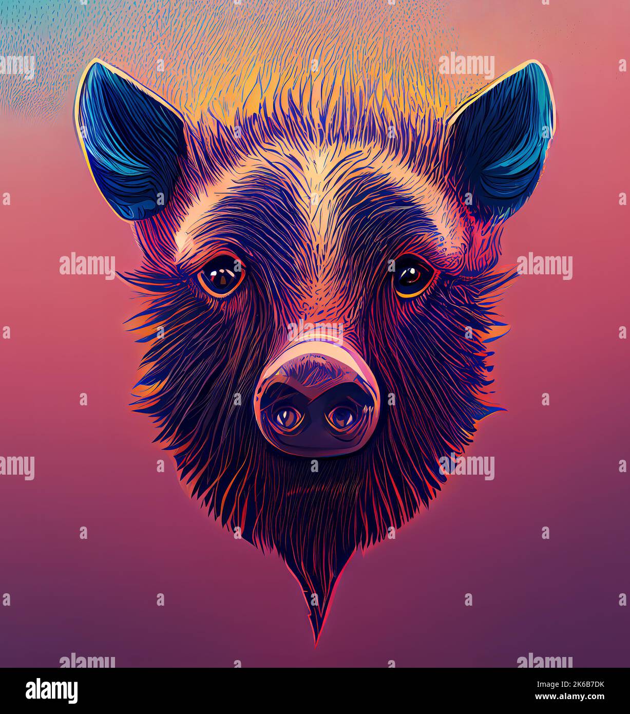 Muzzle of a boar. Abstract boar head. Cartoon face of pig.Digital ...