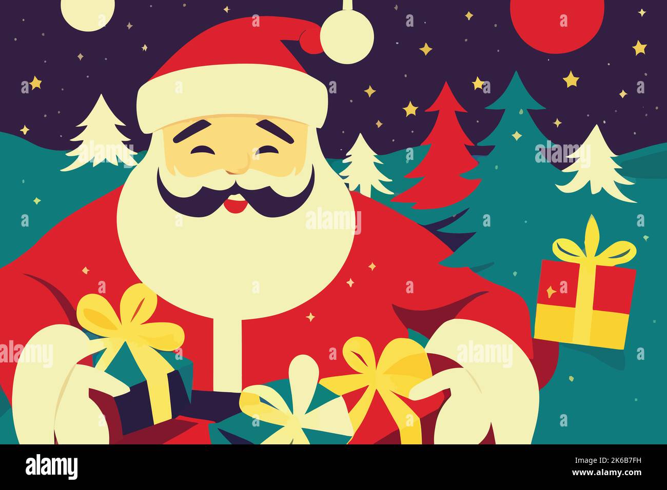 A digital drawing of Santa Claus on a Christmas theme background Stock ...