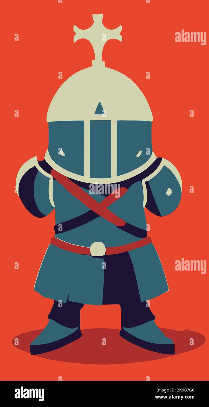 A vertical digital drawing of a comic knight on an orange background ...