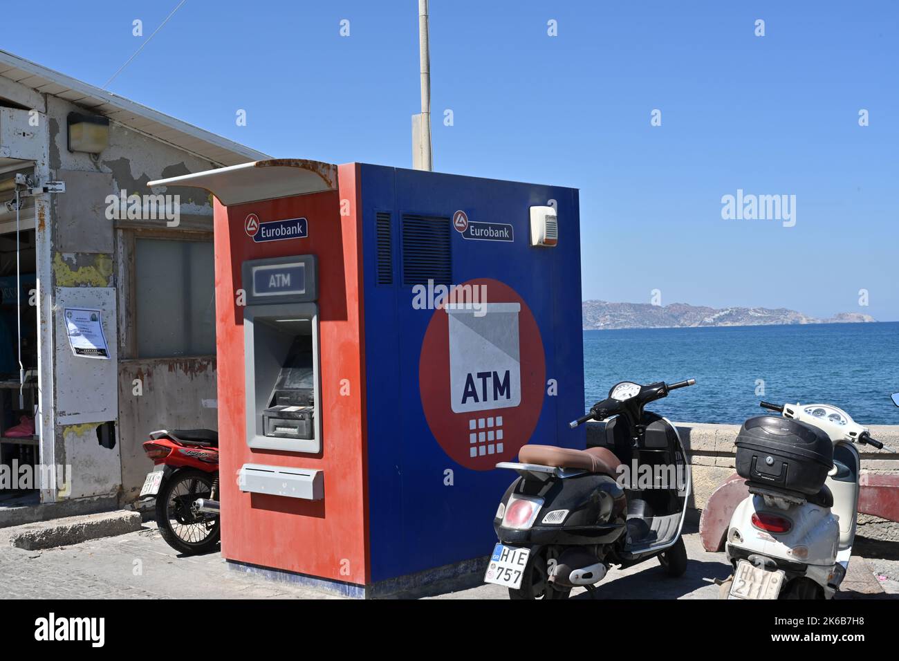 ATM machine of Eurobank standing alone in the port Stock Photo - Alamy