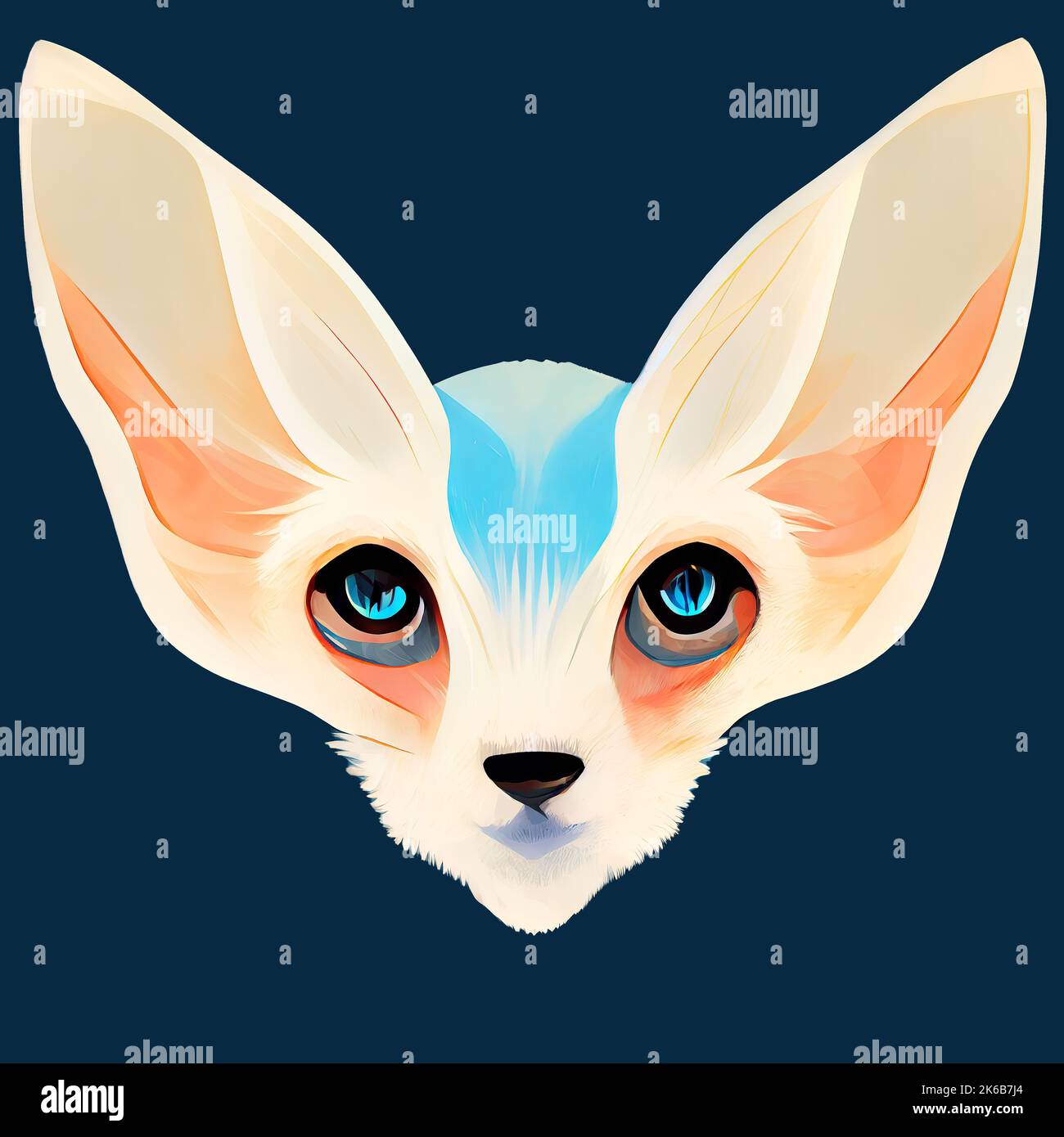 Cute fennec face on blue background. Abstract fennec fox head. Digital ...