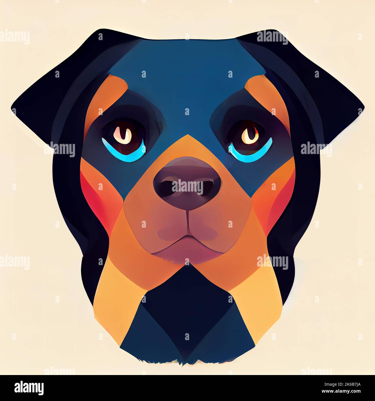 Stylized dog head. Abstract portrait of a dog. Head of lop-eared black ...