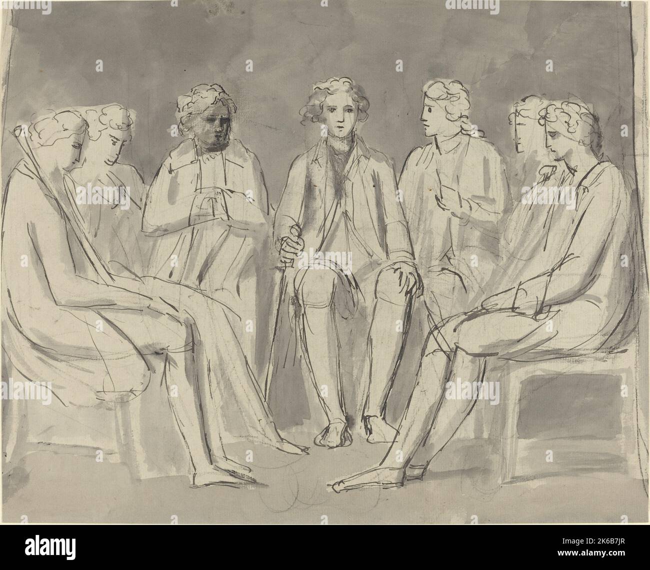 William Blake - Group of Men Seated in a Circle - c. 1780/1785 pen and ...