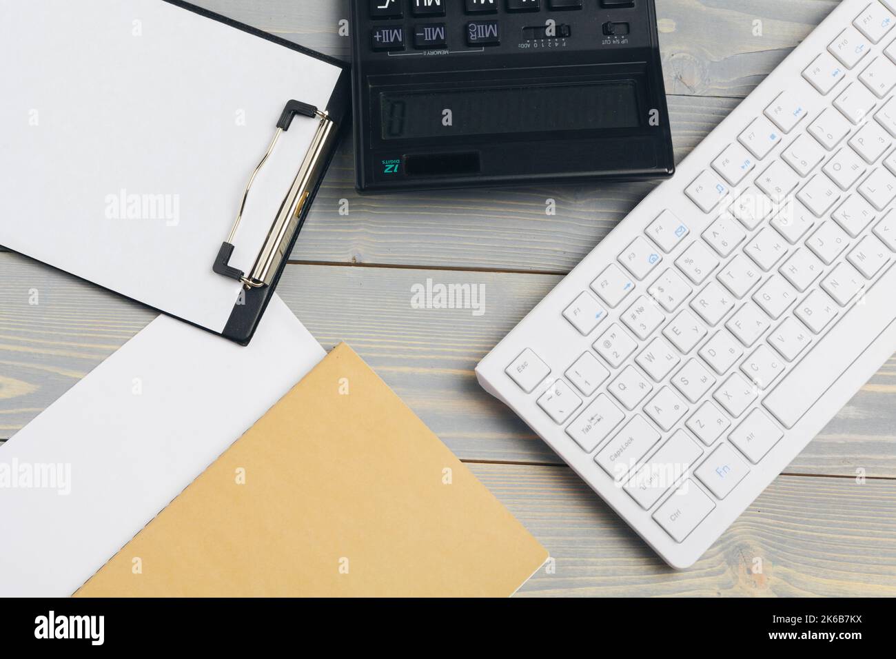Stylish workspace with desktop computer, office supplies at office ...