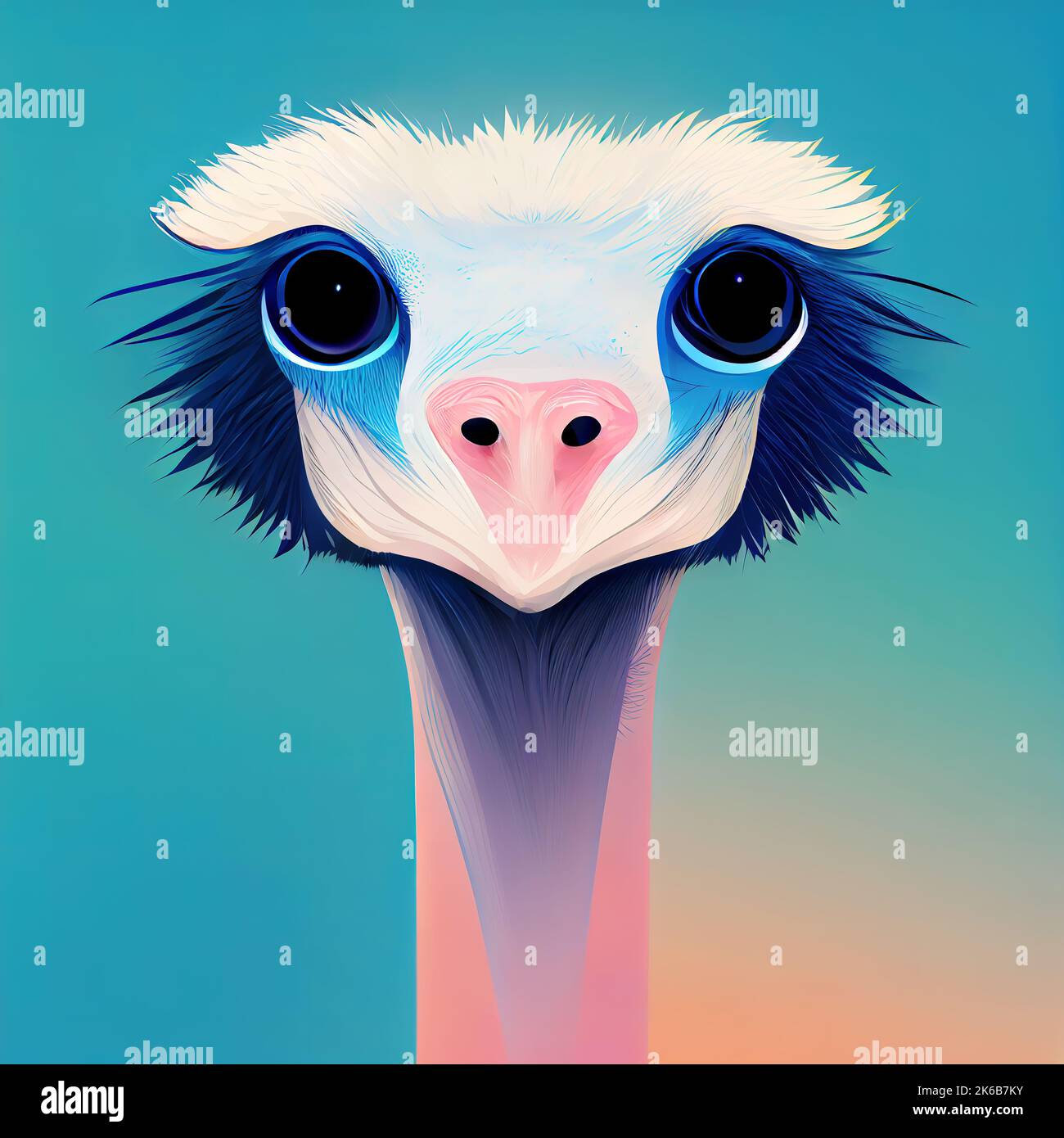 Cartoon ostrich portrait. Muzzle of an ostrich on a blue background ...