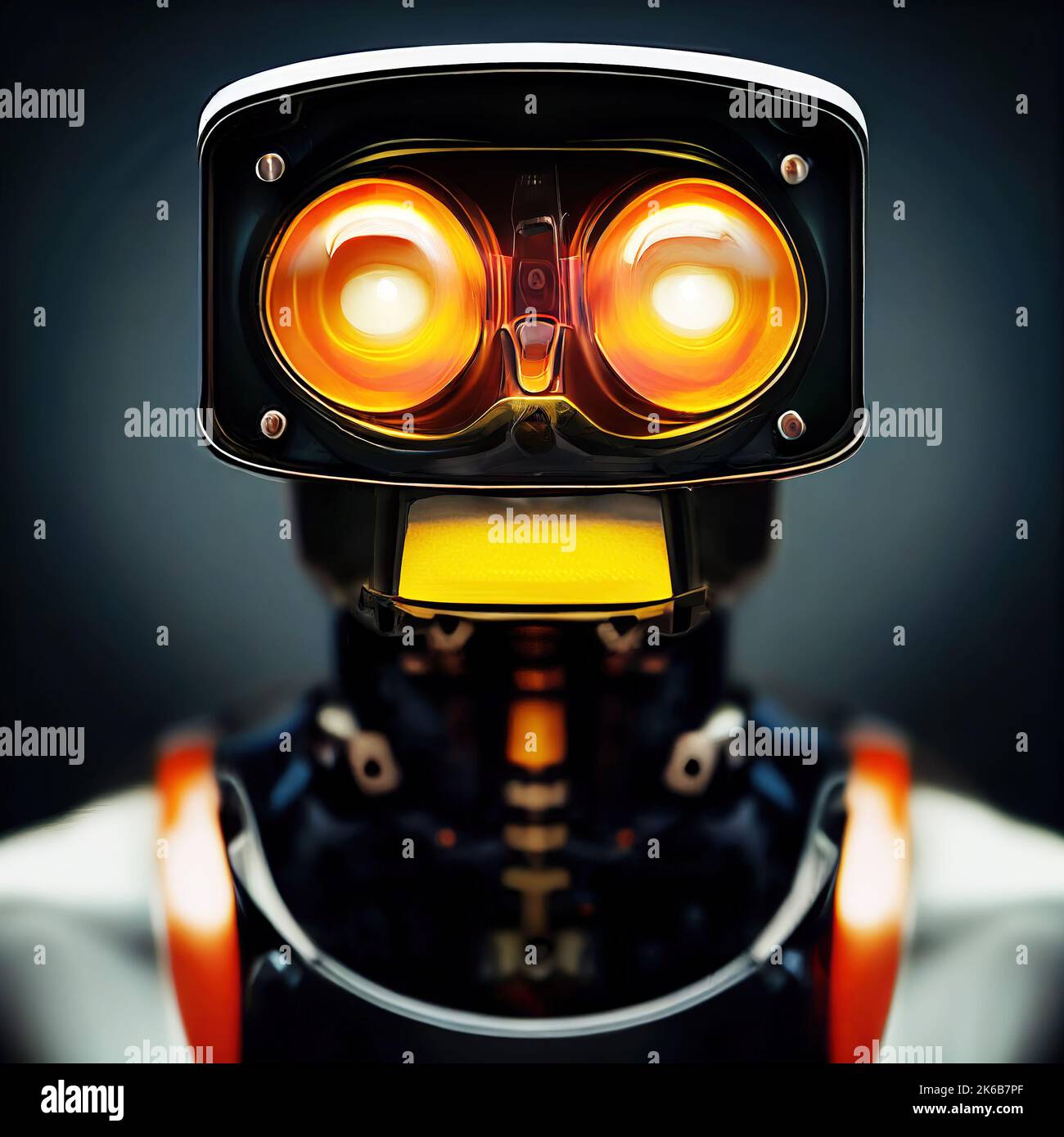 Alien robot with glowing eyes. Portrait of cosmic creature. 3D Digital ...