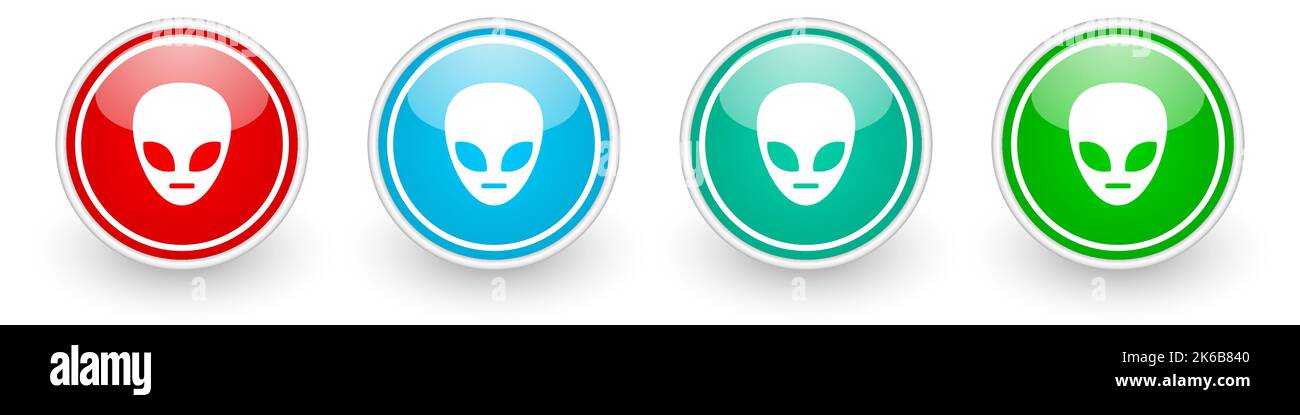 Alien face vector icons, colorful glossy buttons on white Stock Vector ...