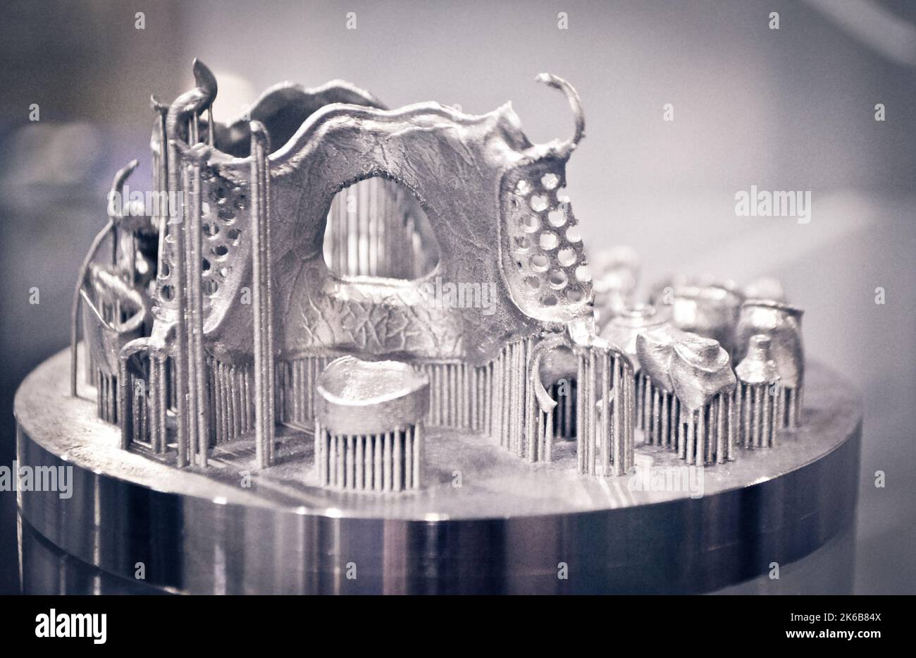 Object printed on metal 3d printer close-up. Object printed in laser ...