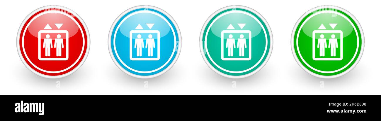 Elevator, lift vector icons, colorful glossy buttons on white Stock ...