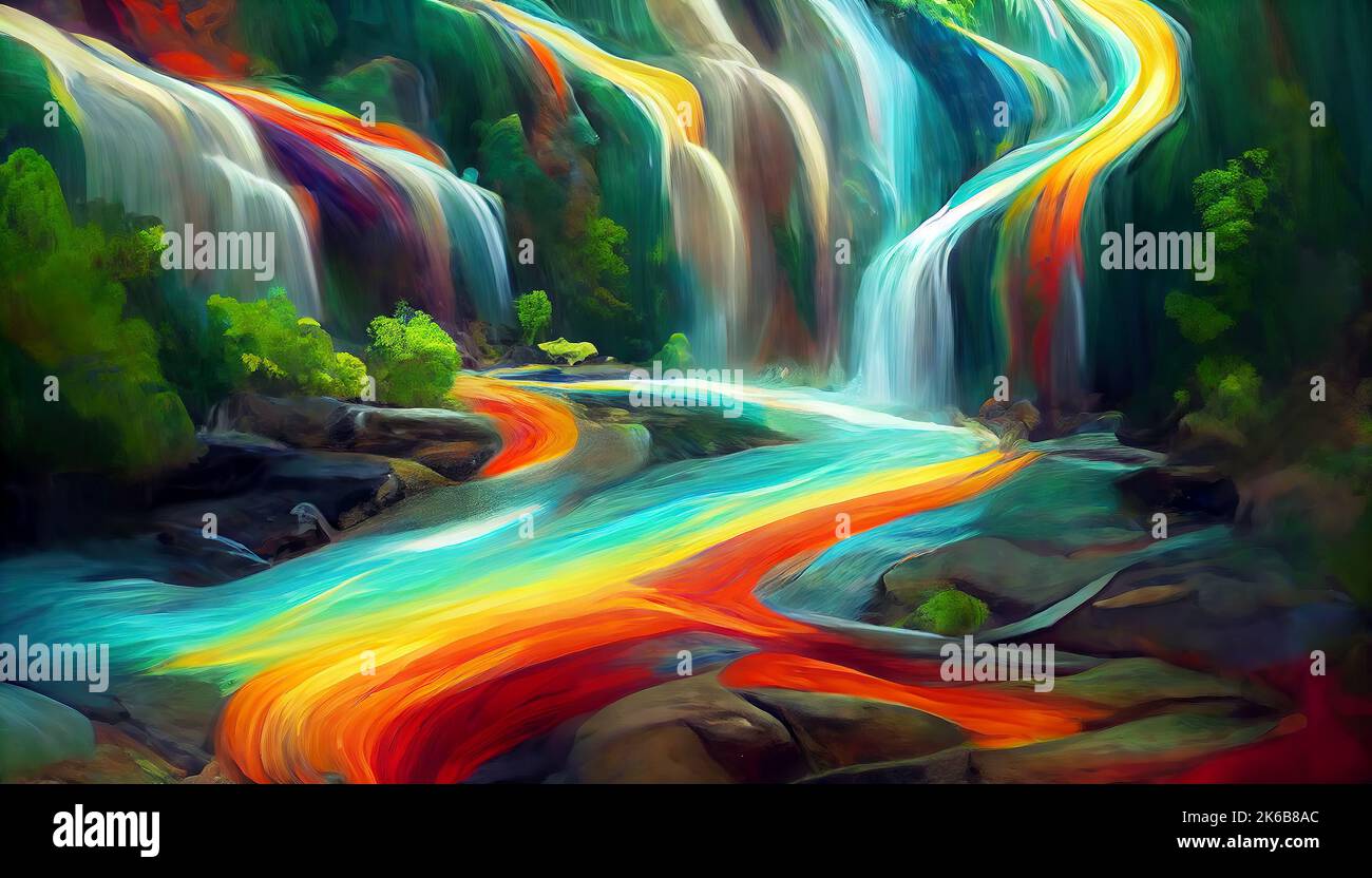 Multicolored colored magical rainbow colored river. Digital ...
