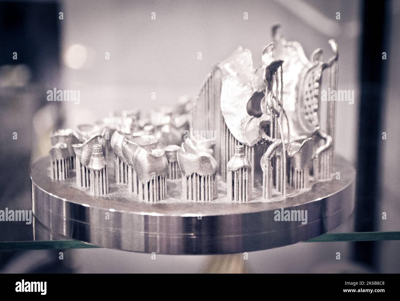 Object printed on metal 3d printer close-up. Object printed in laser ...