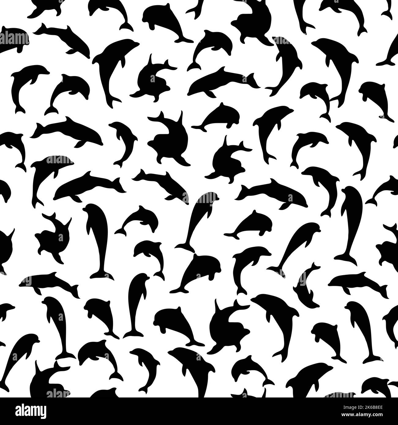 Black and white dolphin silhouette seamless pattern. Repeat wallpaper ...