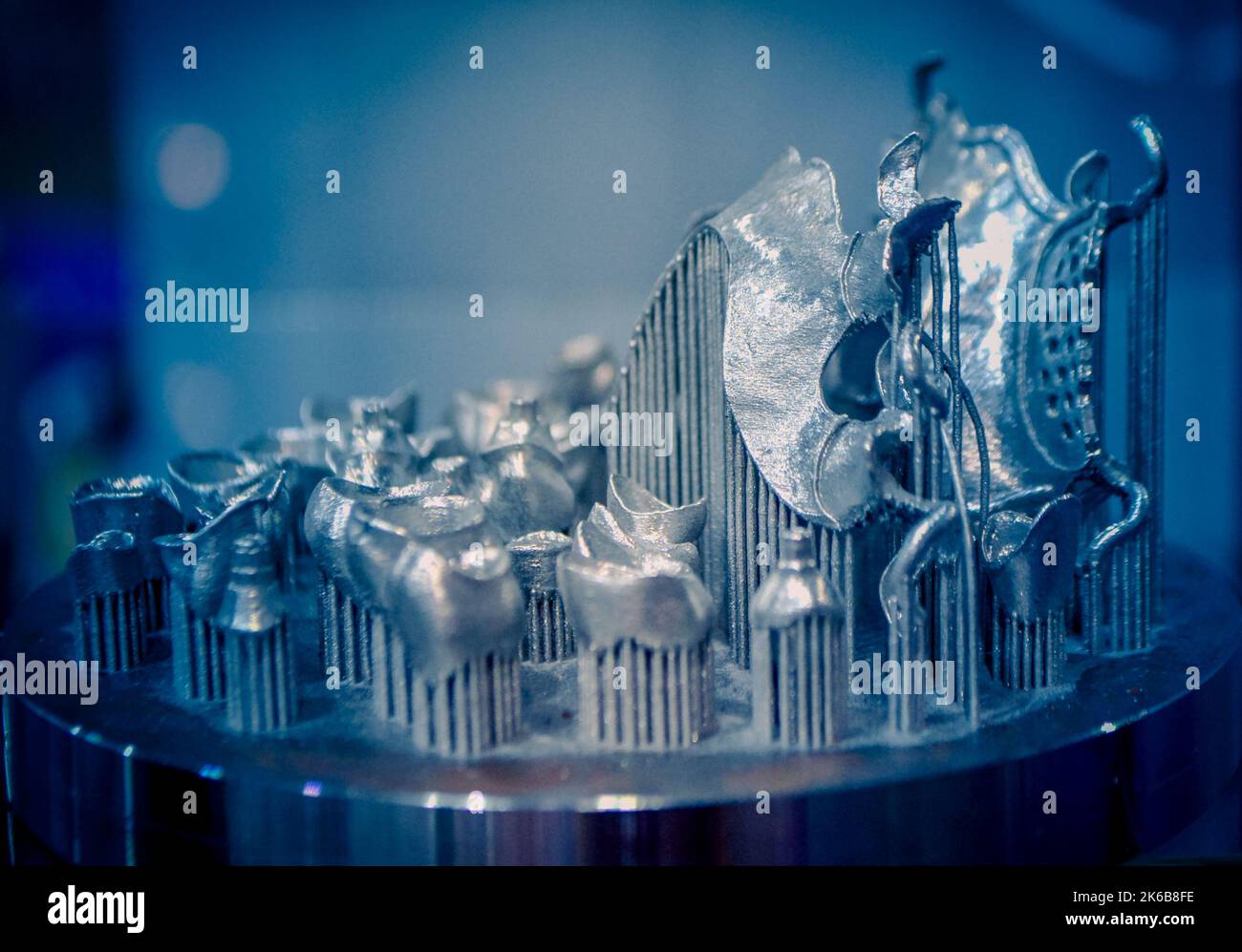 Object printed on metal 3d printer close-up. Object printed in laser ...