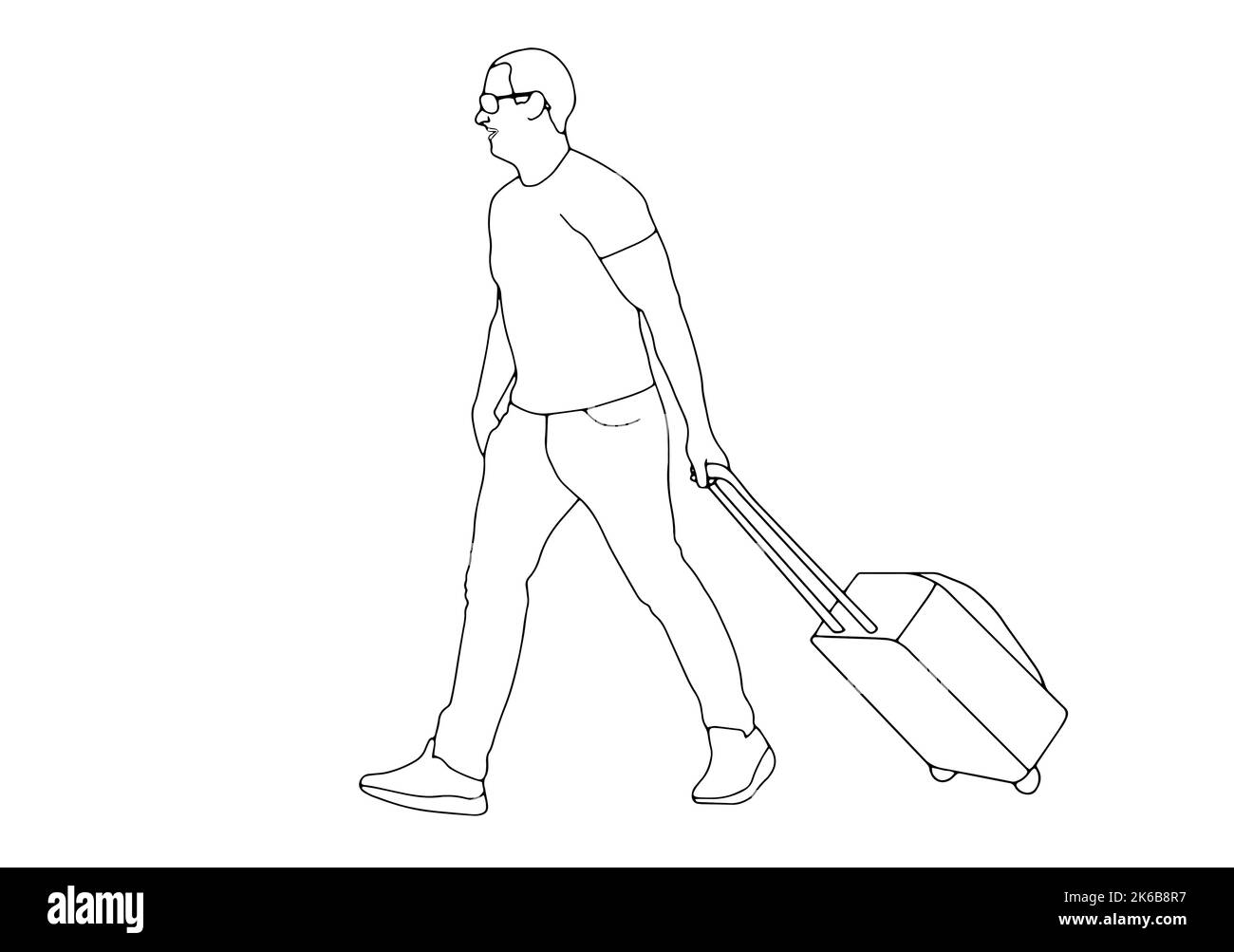 Continuous single drawn one line man with a suitcase drawn by hand ...