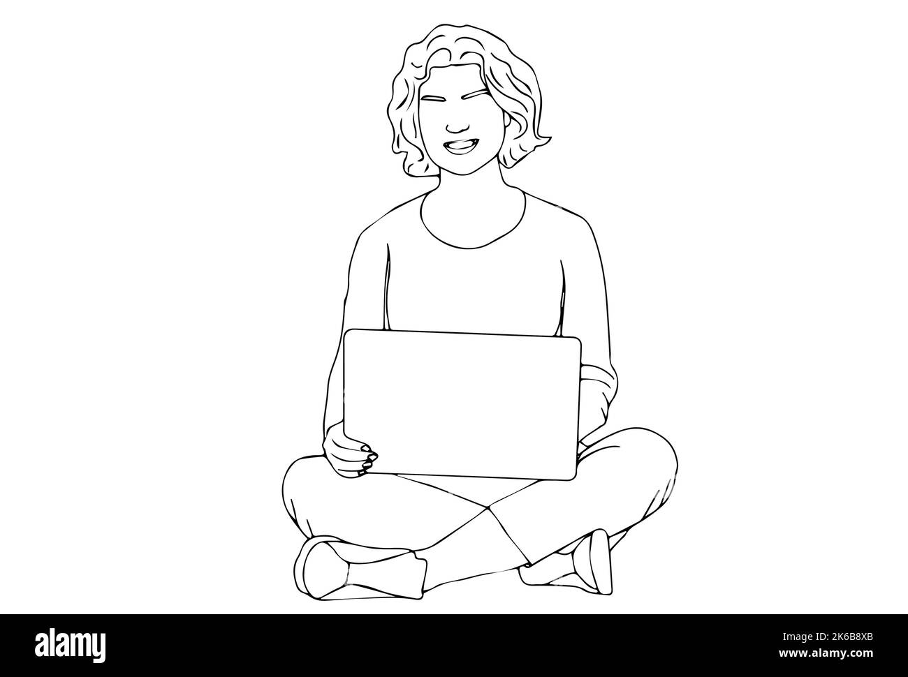 Continuous line drawing of girl student woman, outline. college woman ...