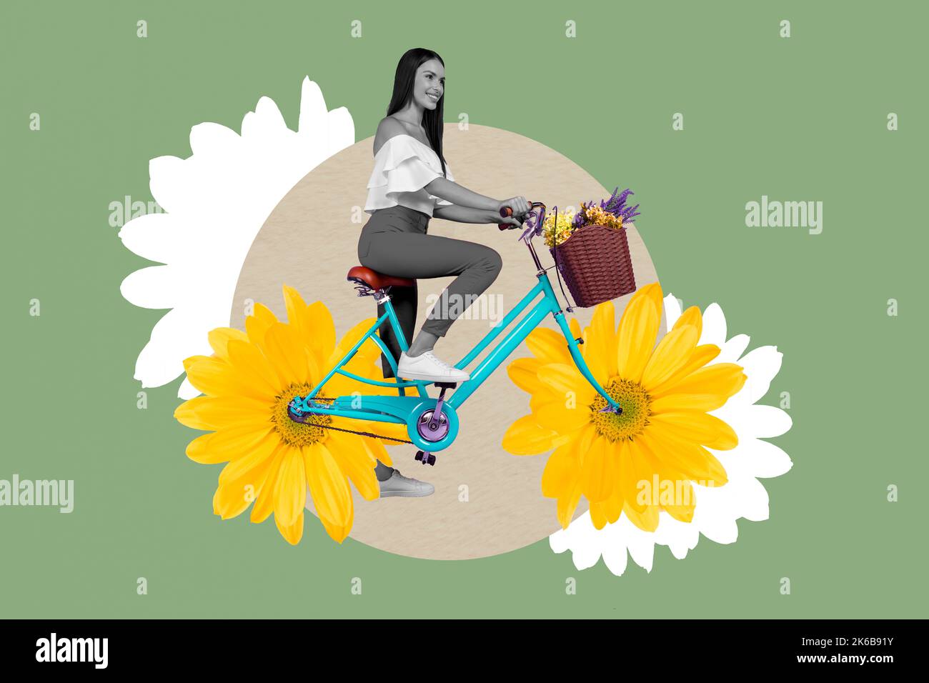 Creative photo 3d collage poster postcard artwork of happy girl enjoy ...