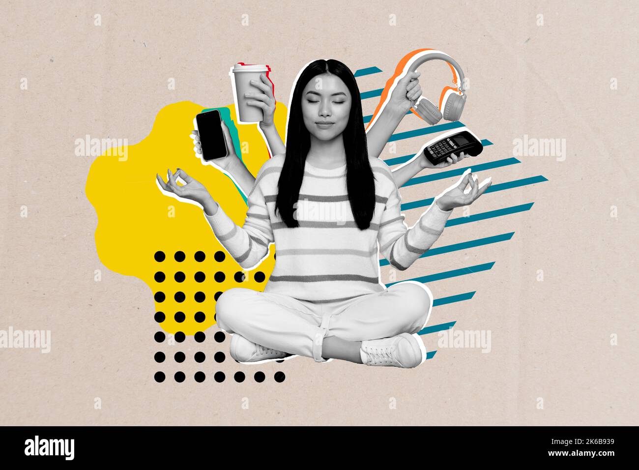 Creative photo 3d collage artwork poster postcard of calm girl ...