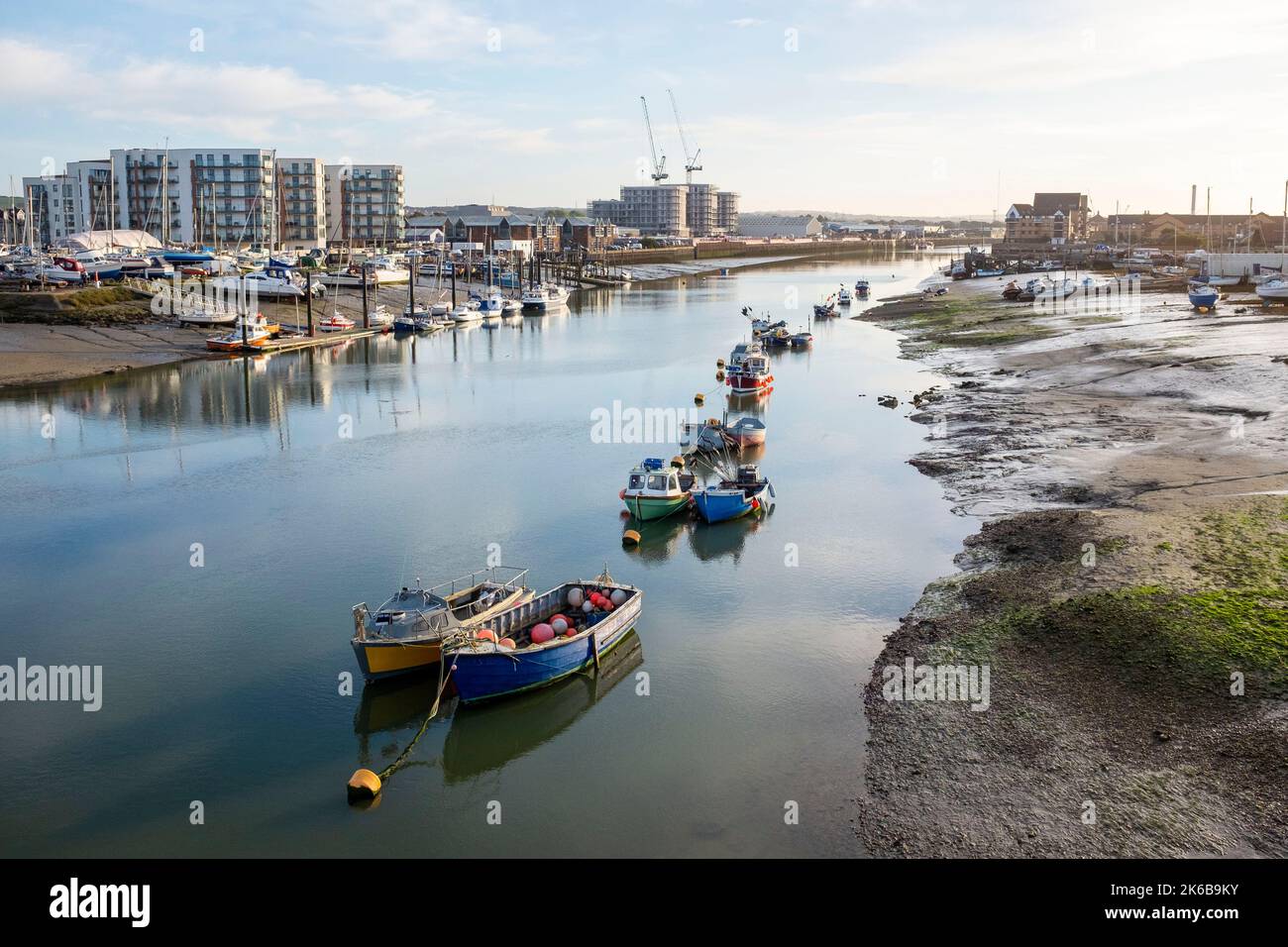View over the River Adur at low tide Shoreham-by-Sea , Sussex , England ...