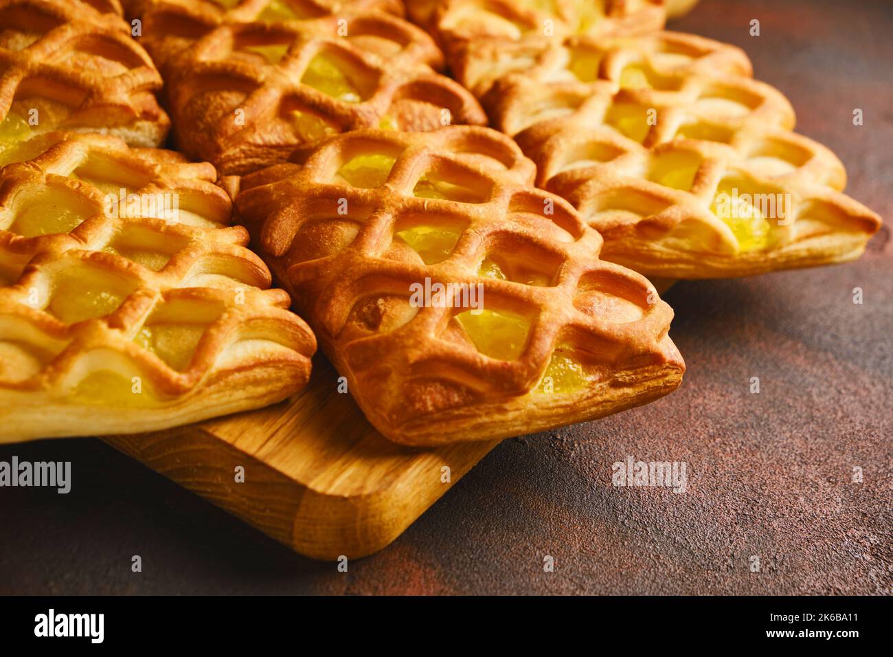 fresh crispy puff pastry mini pies with pear and lime jam Stock Photo ...