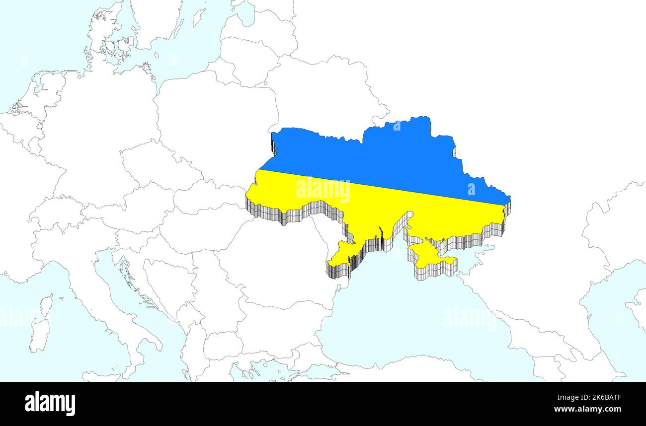 ukraine: map with borders in 3d three-dimensional form and with the ...