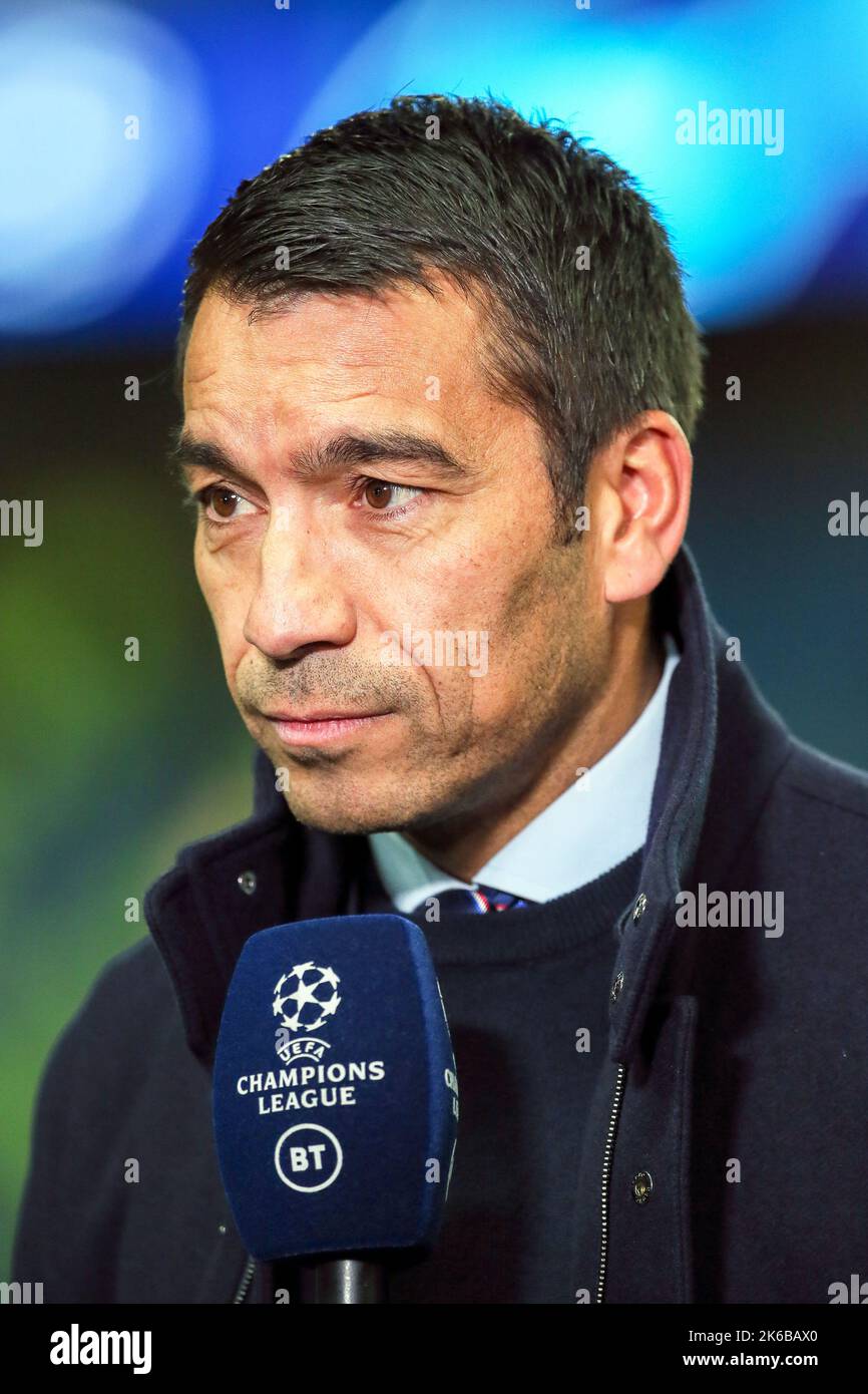 Giovanni Van Bronckhorst, coach of Rangers FC giving an interview ...