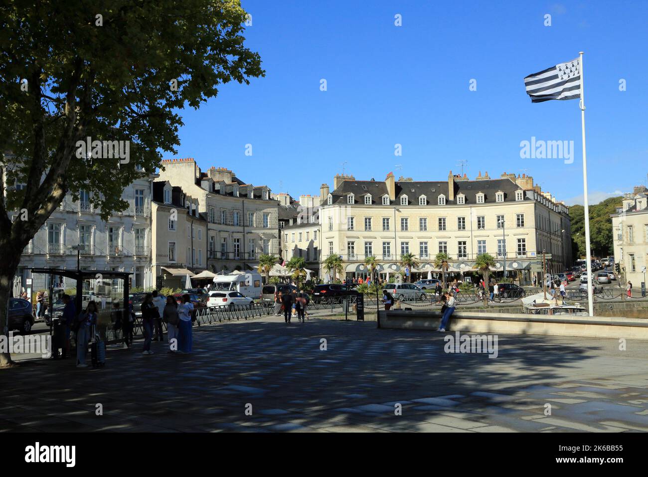 Place Gambetta with Breton flag on flagpole, Vannes, Morbihan, Brittany ...