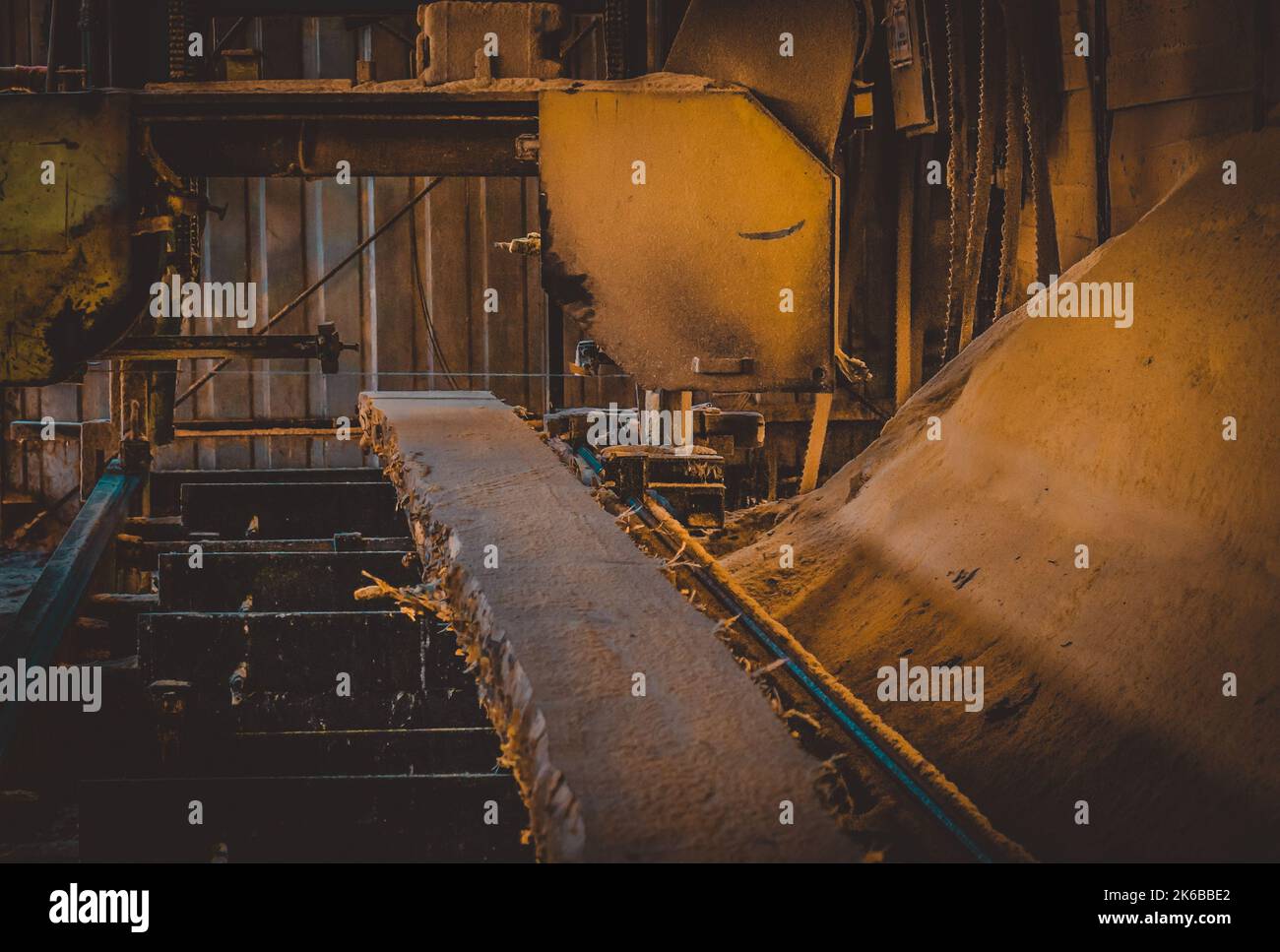 Sawmill. Process of machining logs in equipment sawmill machine saw ...