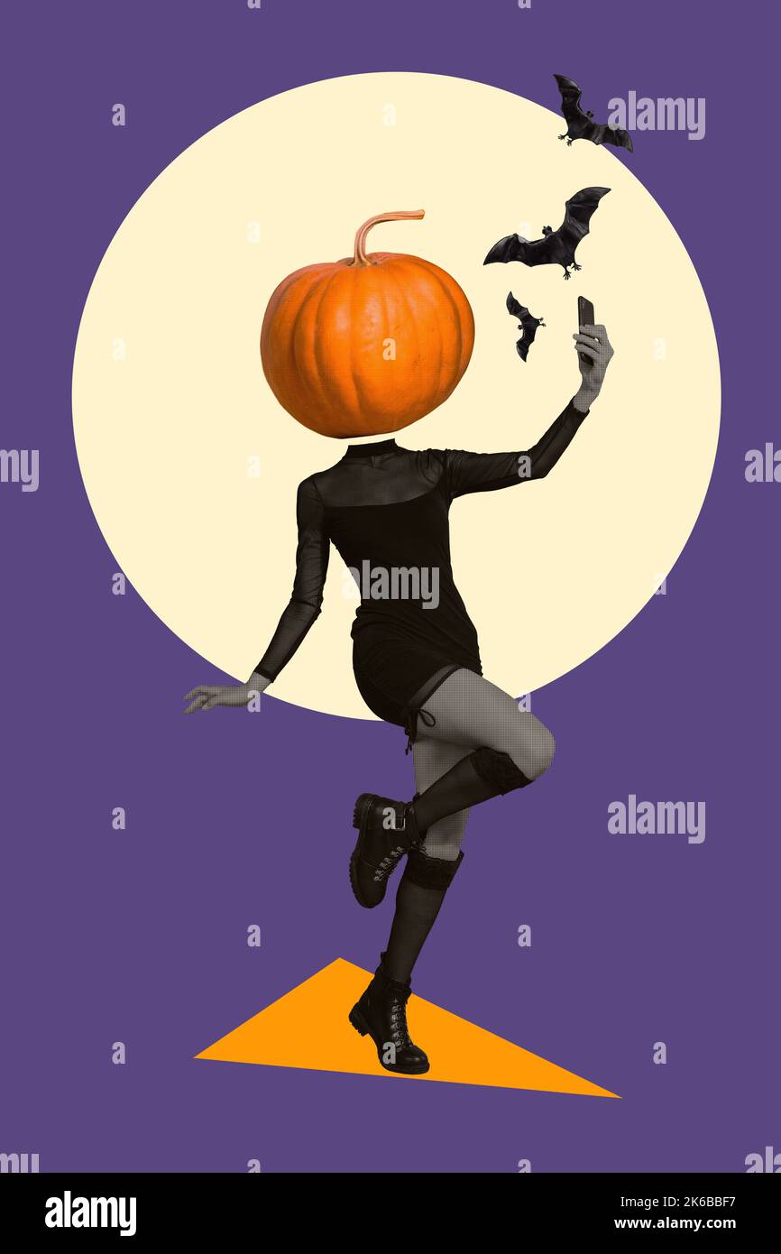 Vertical collage image of black white gamma girl hold telephone make ...