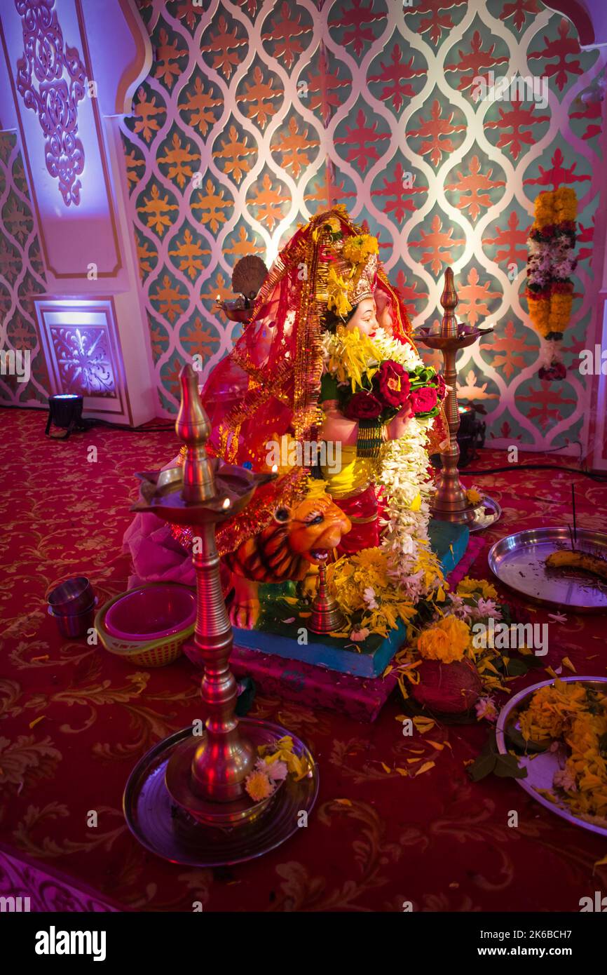 A beautiful idol of Maa Durga being worshipped at a mandal in Mumbai ...