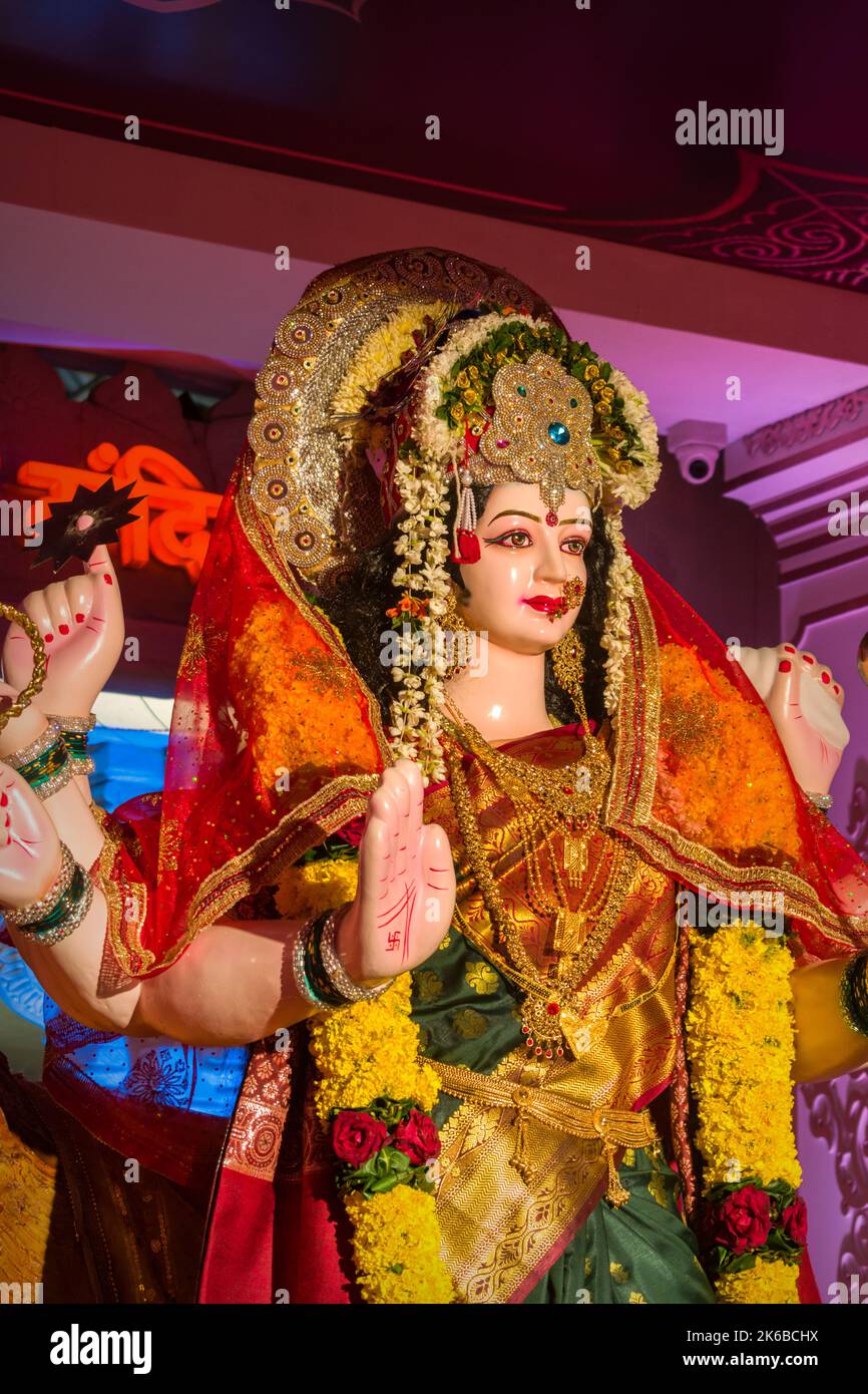 A beautiful idol of Maa Durga being worshipped at a mandal in Mumbai ...