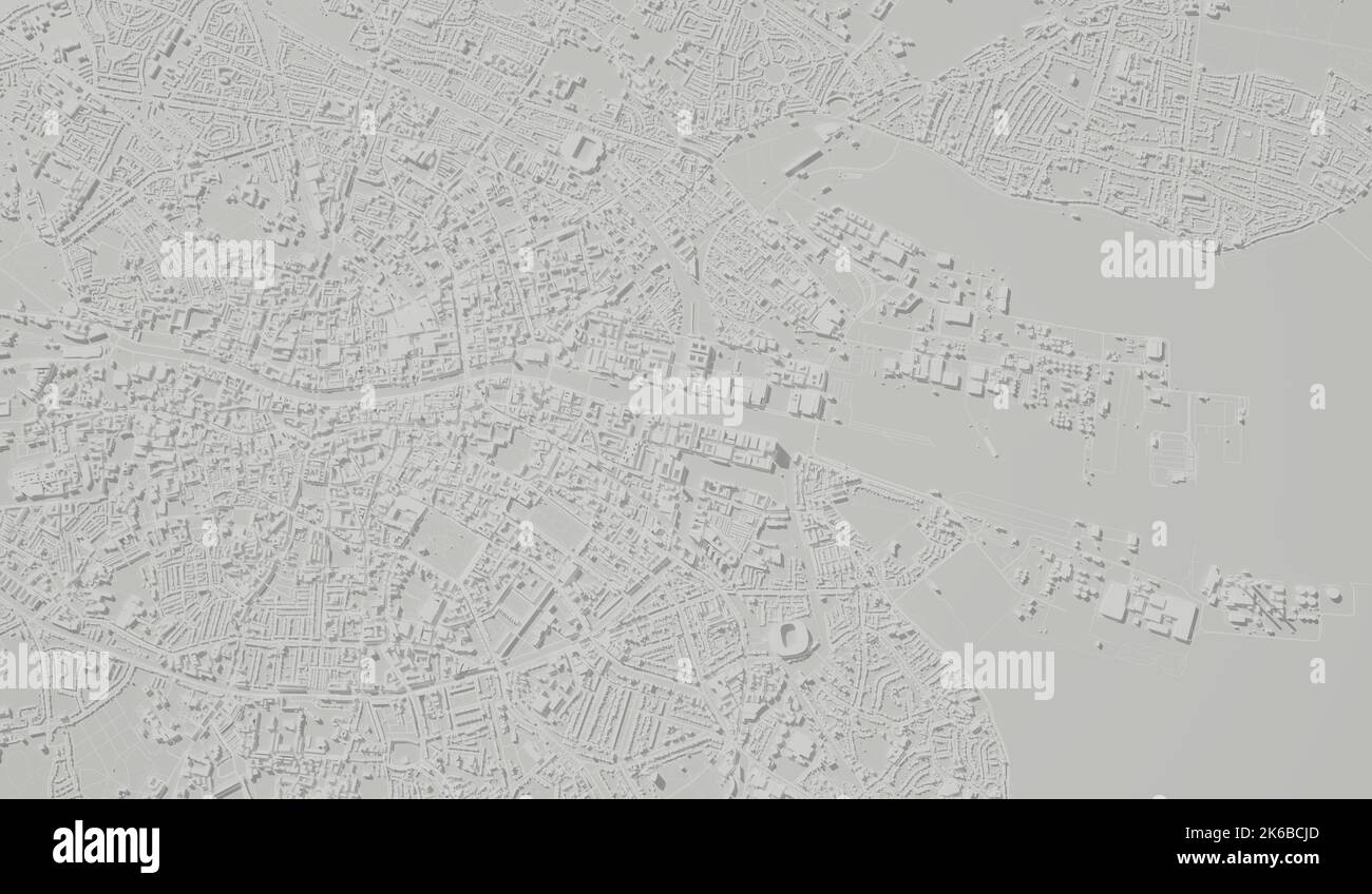 Dublin, Ireland city map aerial view. minimal design. 3D Rendering. 3D ...