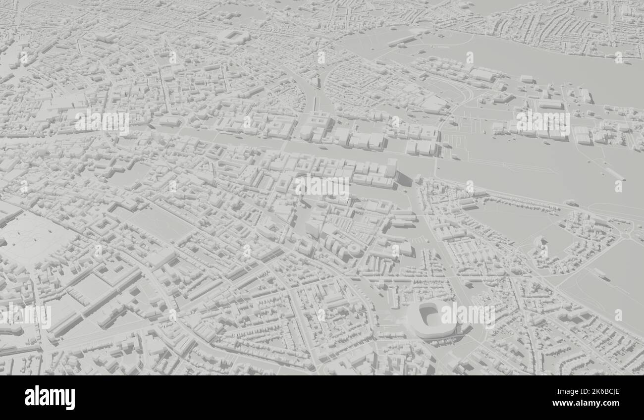 Dublin, Ireland city map aerial view. minimal design. 3D Rendering. 3D ...