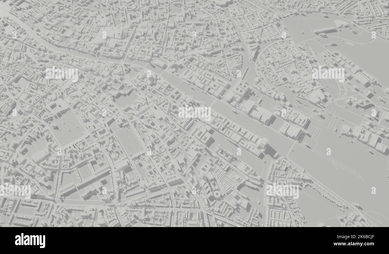 Dublin, Ireland city map aerial view. minimal design. 3D Rendering. 3D ...