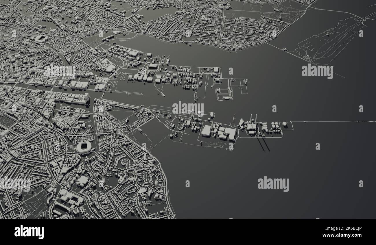 Dublin, Ireland city map aerial view. minimal design. 3D Rendering. 3D ...