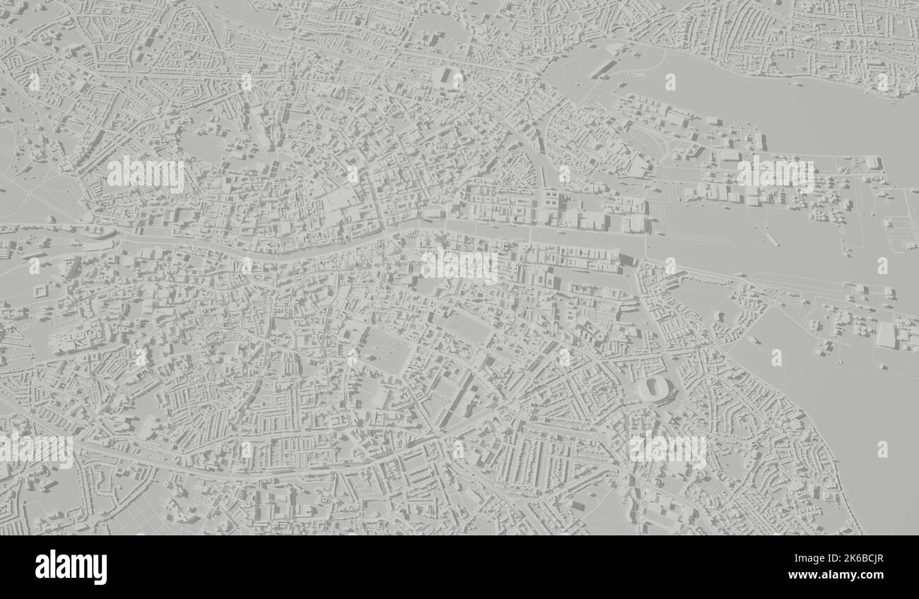 Dublin, Ireland city map aerial view. minimal design. 3D Rendering. 3D ...