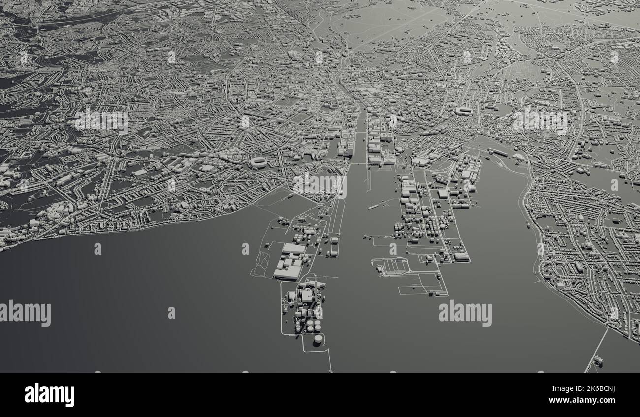 Dublin, Ireland city map aerial view. minimal design. 3D Rendering. 3D ...