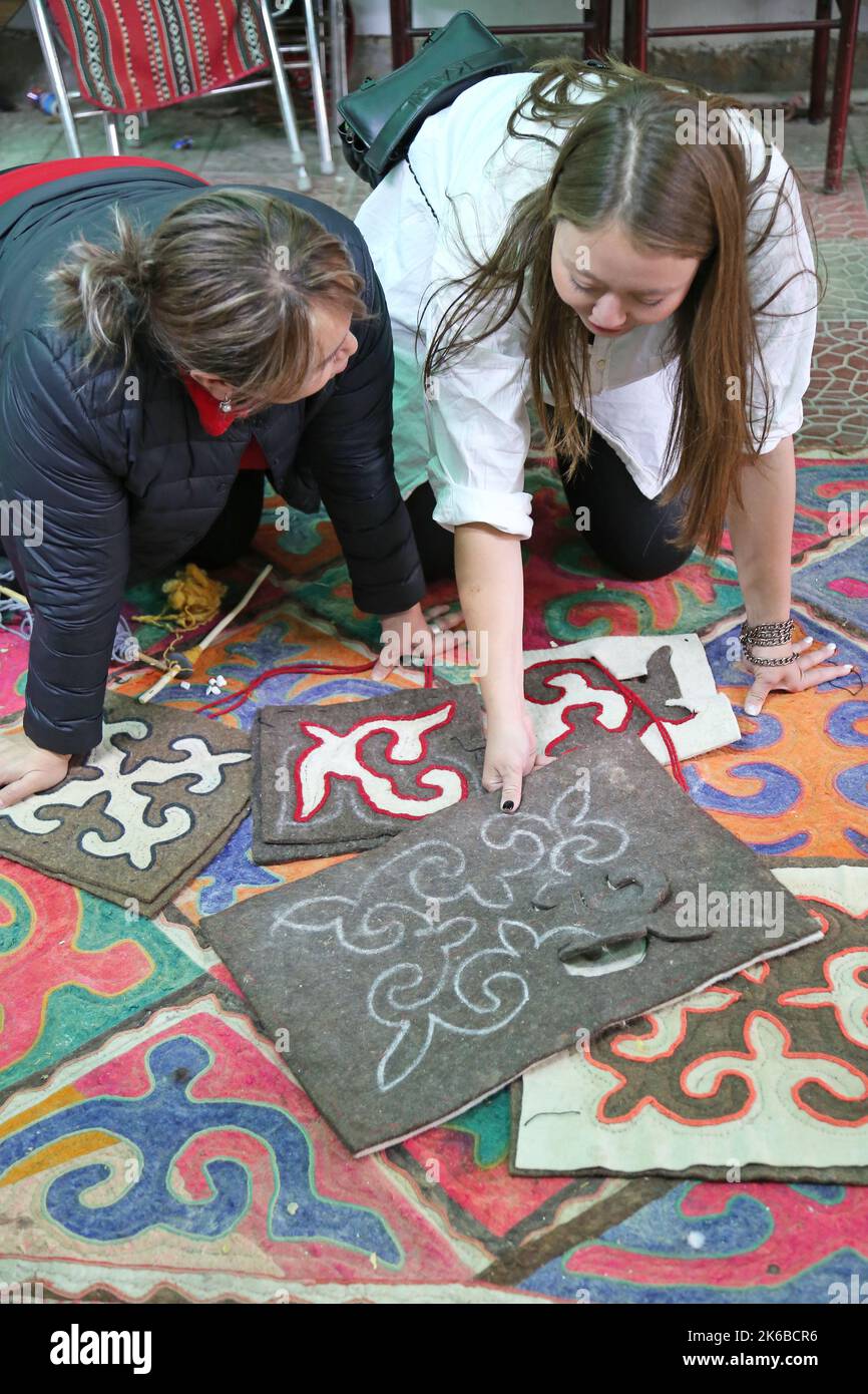 Traditional felt making demonstration, Kochkor, Naryn Region, Kyrgyzstan, Central Asia Stock ...