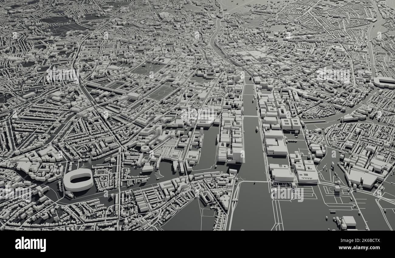 Dublin, Ireland city map aerial view. minimal design. 3D Rendering. 3D ...