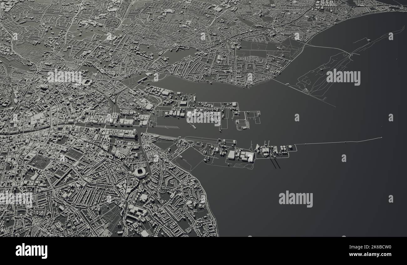 Dublin, Ireland city map aerial view. minimal design. 3D Rendering. 3D ...