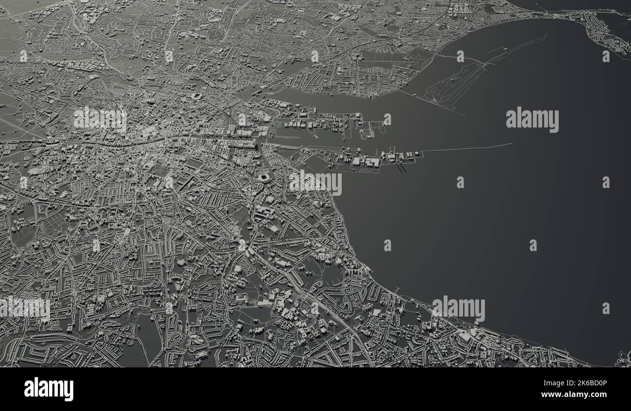 Dublin, Ireland city map aerial view. minimal design. 3D Rendering. 3D ...