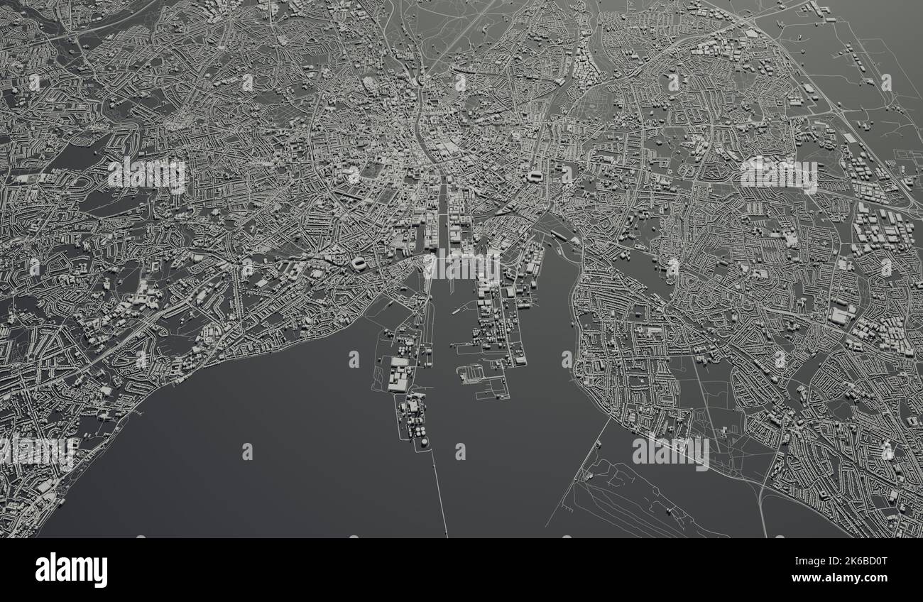 Dublin, Ireland city map aerial view. minimal design. 3D Rendering. 3D ...