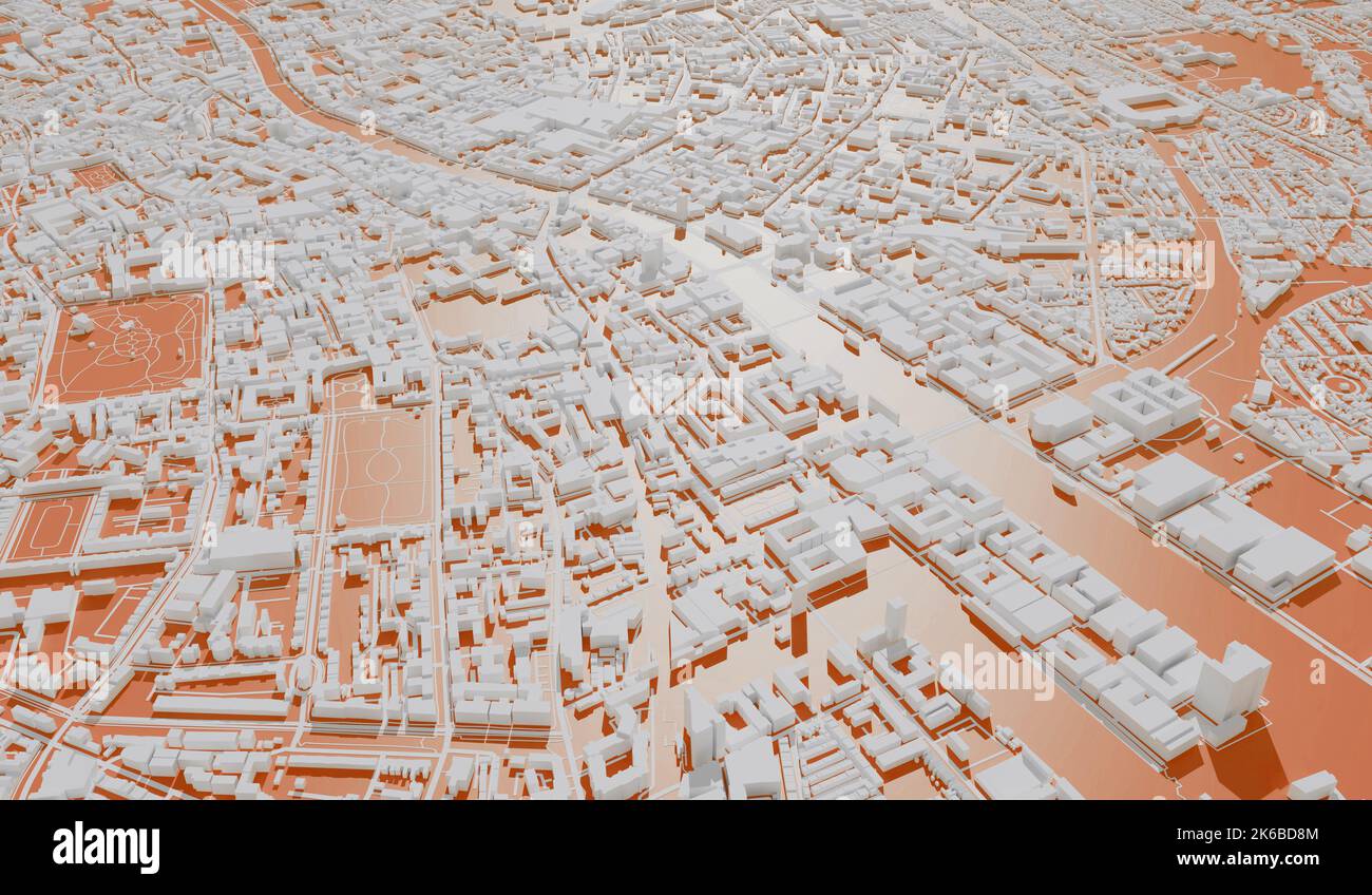 Dublin, Ireland city map aerial view. minimal design. 3D Rendering. 3D ...