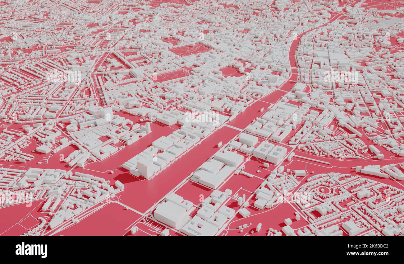 Dublin, Ireland city map aerial view. minimal design. 3D Rendering. 3D ...