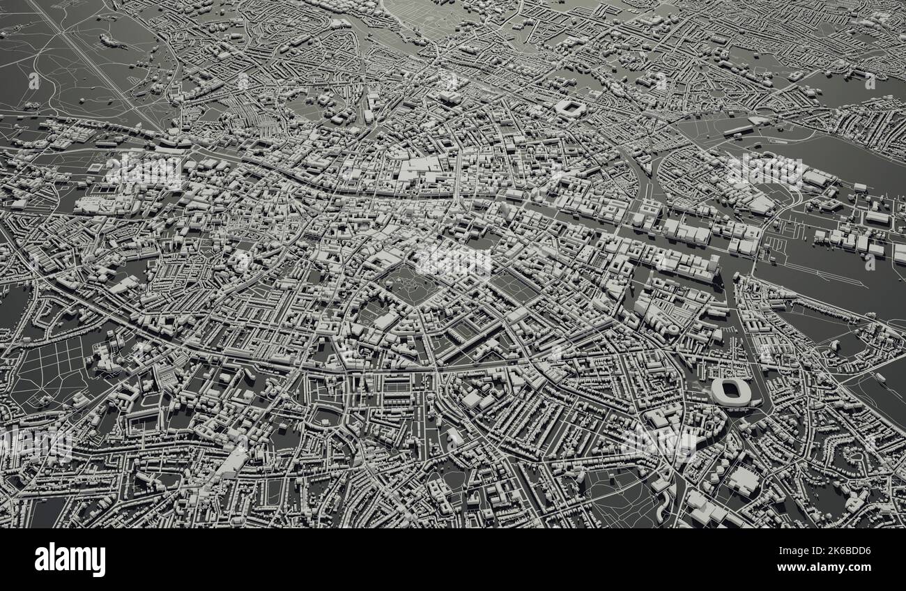 Dublin, Ireland city map aerial view. minimal design. 3D Rendering. 3D ...