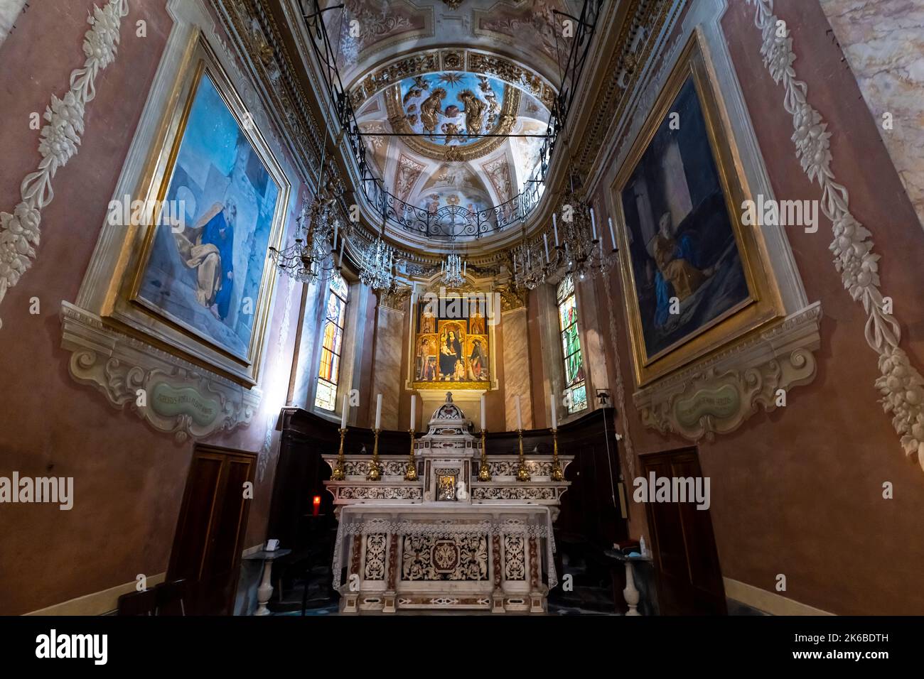 Interior of the Cathedral of San Pietro in Noli, Liguria, Italy. The ...